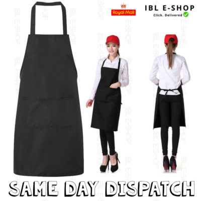 Black Chef Apron Kitchen Waterproof Pocket Cooking Catering Butcher ...
