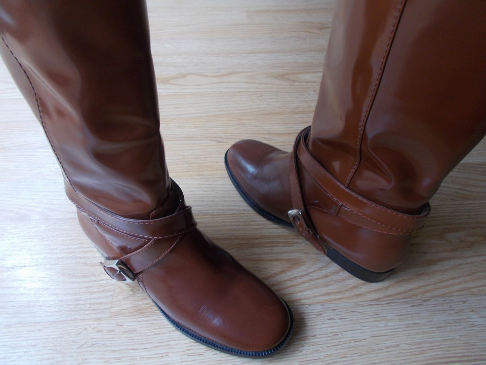 Marc by Marc Jacobs Tall Flat Riding Boots Polished Leather sz 38.5 US ...