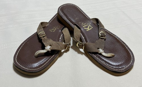 KINO BROWN LEATHER FLIP FLOP SANDALS WITH SUEDE STRAP & BUCKLE SZ 7 KEY ...