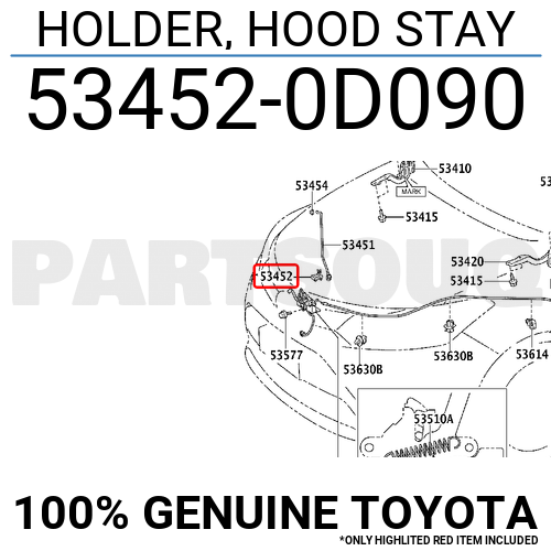 534520D090 Genuine Toyota HOLDER, HOOD STAY 53452-0D090 | eBay