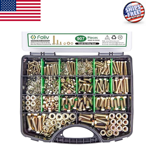 907Pcs Grade 8.8 Metric Bolt Assortment, M4 M5 M6 M8 Heavy Duty Bolts ...
