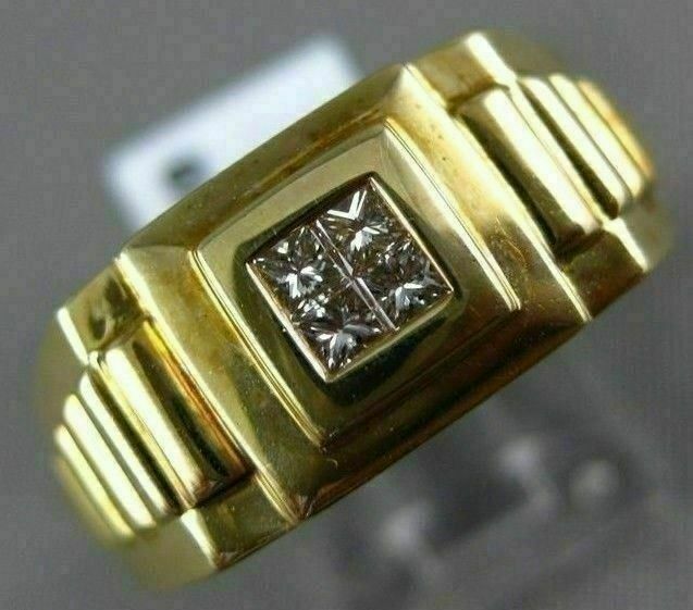 ESTATE WIDE .20CT DIAMOND 14KT YELLOW GOLD 3D INVISIBLE PYRAMID MENS ...