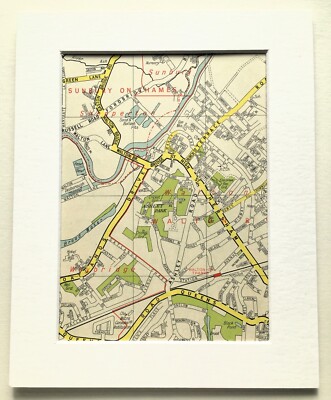 Antique 1960s London Map - Mounted - WALTON ON THAMES, OATLANDS ...