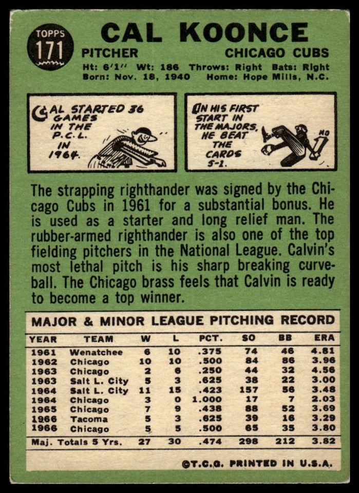 1967 Topps #171 Calvin Koonce | eBay