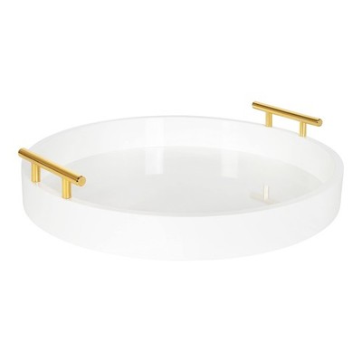 Lipton Modern Round Tray, 15.5" Diameter, White and Gold, Decorative ...