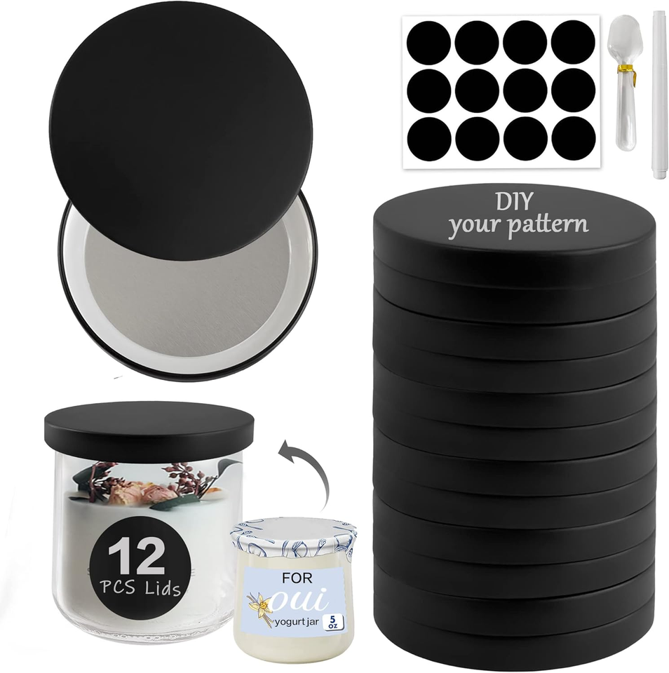 Oui Yogurt Jar Lids 12 Pack Black Metal Oui Lids for Yoplait Yogurt ...