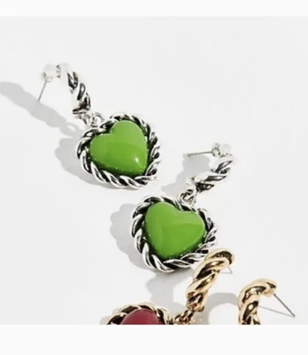 Free People Power Heart Green and Silver hoop earrings | eBay