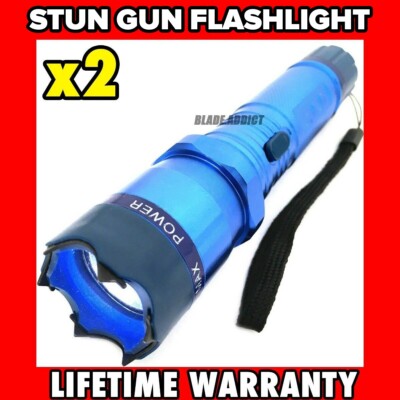 2 PC 300 Million Volt BLUE Stun Gun w/ LED Rechargeable Flashlight NEW ...