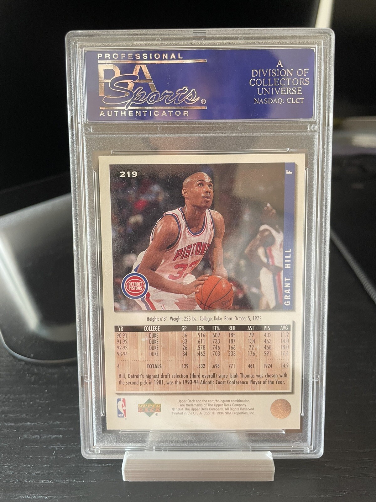 Grant Hill Rookie 1994 Collector's Choice #219 Gold Foil Signature PSA ...
