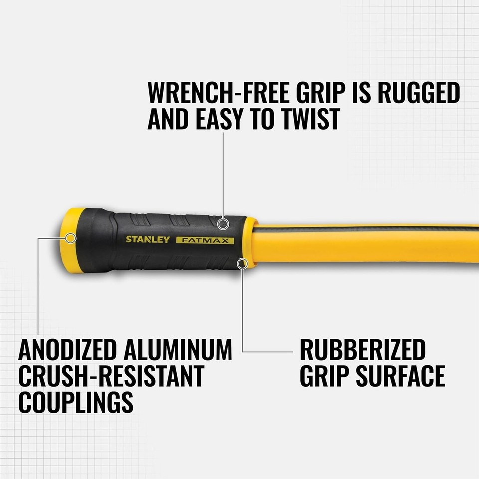 Stanley Fatmax Professional Grade Water Hose, 50' x 5/8", Yellow 500 ...