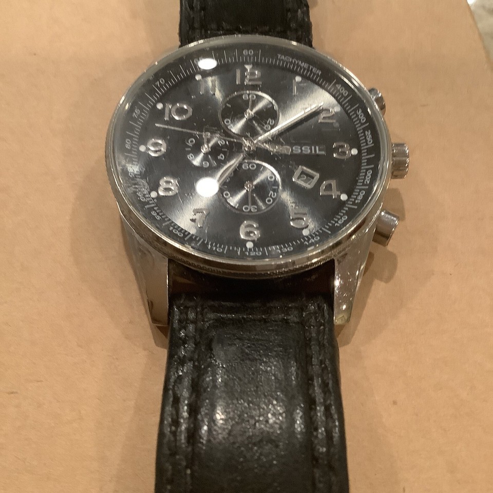 Fossil Arkitekt FS4310 Men's Black Leather Analog Dial Quartz Wrist ...