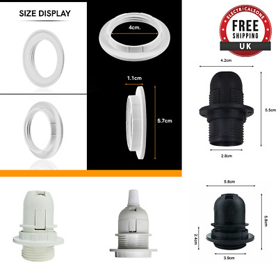 2 x Black or White Light Shade Collar Ring Adaptor E27 / E14 Lamp Bulb ...