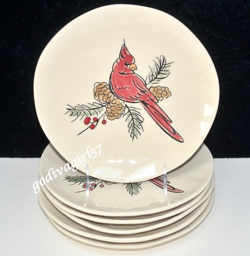 Eli + Ana Red Cardinal * 6 SALAD PLATES * Christmas, Red Bird, NEW | eBay