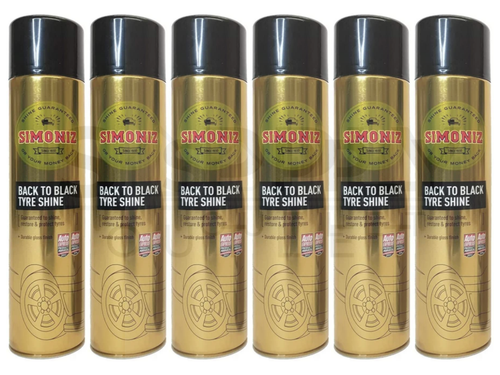 6 x Simoniz 600ML Back To Black Tyre Shine Wet Look Spray Plastic Trim ...
