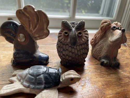 Folk Art Clay Whistle Animals Owl Bird Dog And Stone Carved Turtle Lot ...
