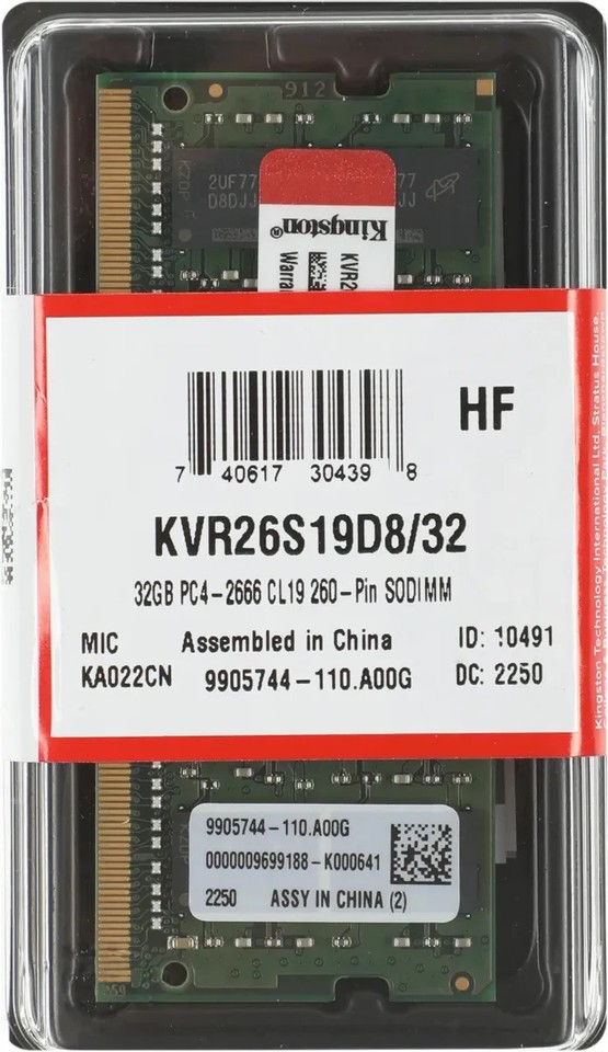 Kingston 32GB DDR4 SODIMM 2Rx8 PC4-2666 260-pin Laptop Memory Module ...