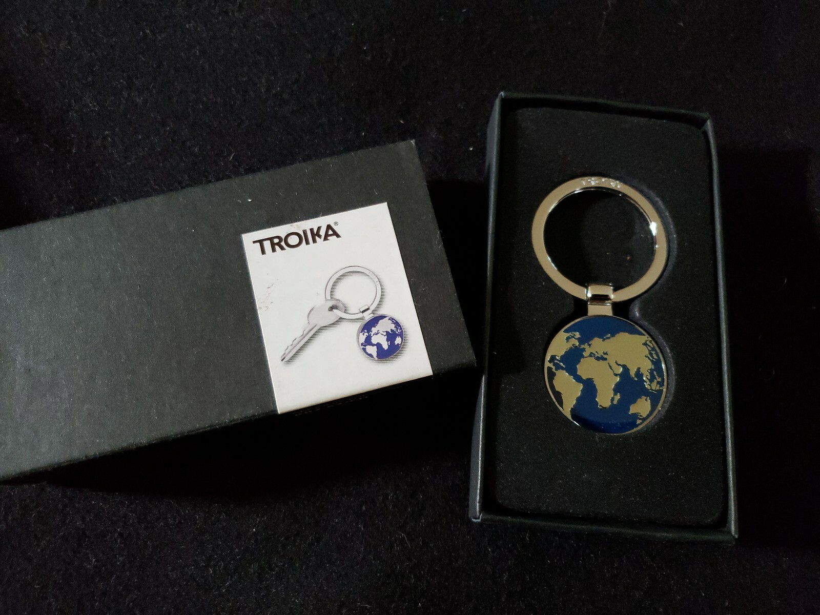 NEW NIB Troika Metal Keyring Key Chain AROUND THE WORLD GLOBE MAP ...