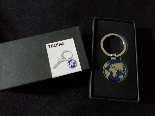 NEW NIB Troika Metal Keyring Key Chain AROUND THE WORLD GLOBE MAP ...