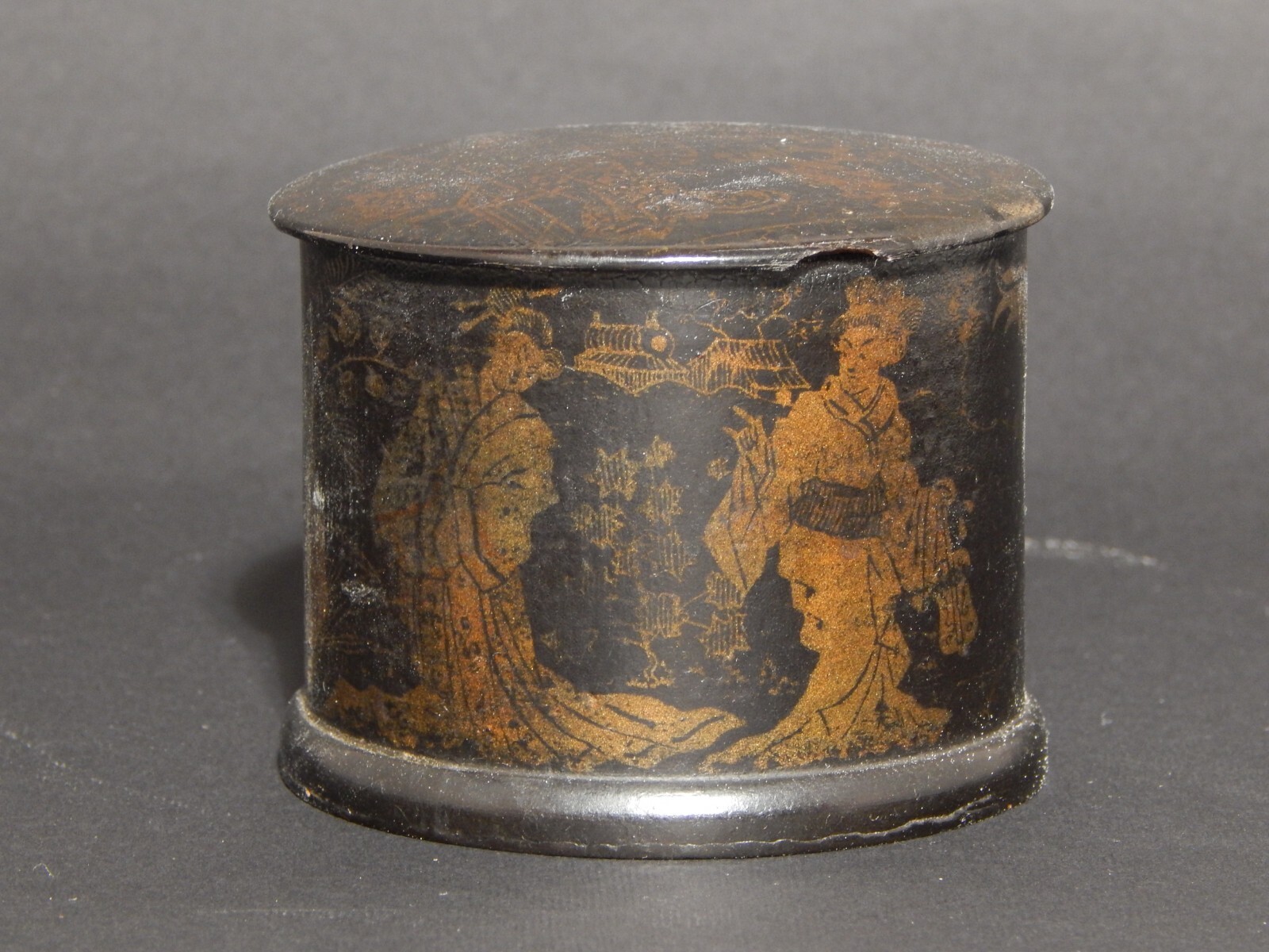 Antique Powder Box Mache Papier Oriental Decoration 1800 With Swan ...