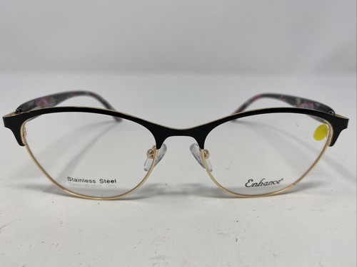 Enhance 4282 BLACK 53-18-140 Black/Gold Metal Full Rim Eyeglasses Frame ...