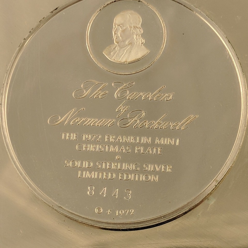 *CHRISTMAS PLATE 1972* Sterling Silver "NORMAN ROCKWELL - THE CAROLERS ...
