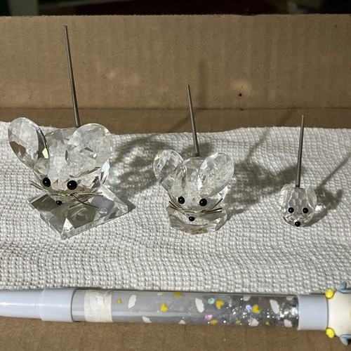 (3) Swarovski Crystal Mouse Figures With Spring Coil Tails And Metal ...