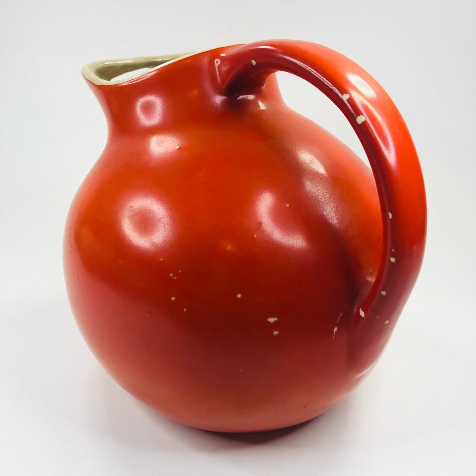 Hall Ball Pitcher, USA pottery Orange Jug Tilt Ball Pitcher Made in ...