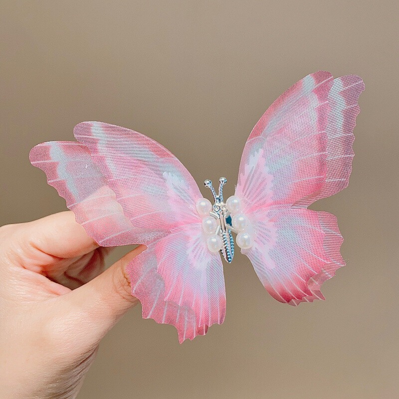 Pearl Big Butterfly Hair Clip Claw Glitter Mesh Yarn Barrettes Bohemian ...