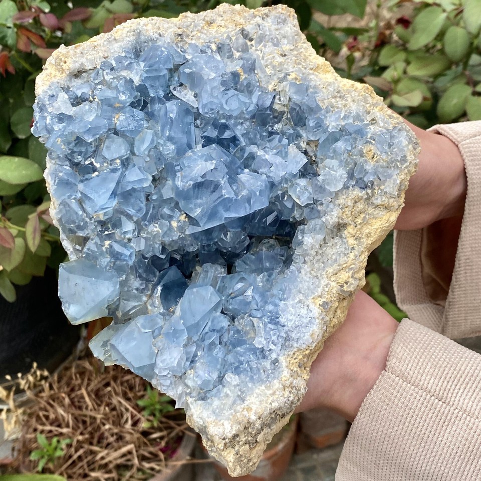 7.7LB Natural Beautiful Blue Celestite Crystal Geode Cave Mineral ...
