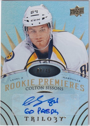 2014-15 UD Trilogy Colton Sissons Rookie Premieres Auto Inscribed Lvl 3 ...