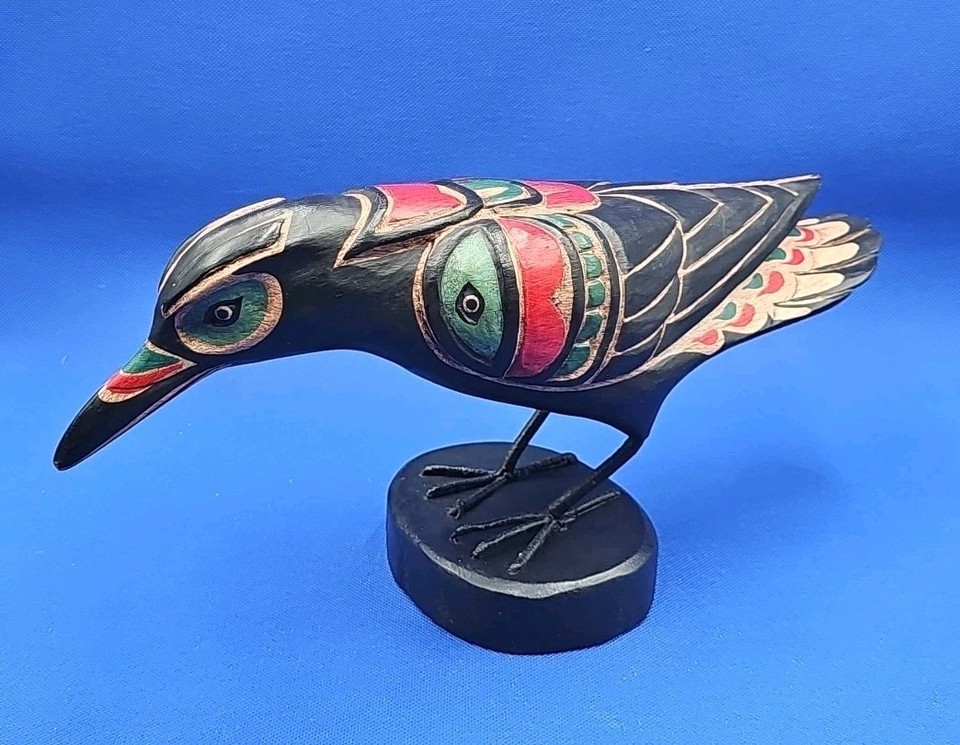 Hand-Carved & Painted Wooden Raven Northwest Coast Native Spirit Guide ...