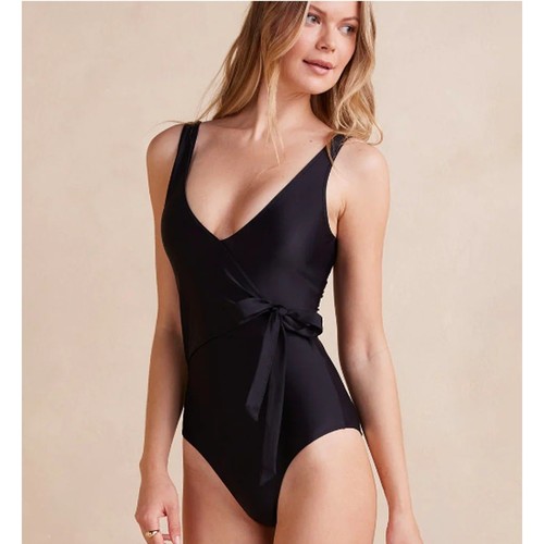 SUMMERSALT The Perfect Wrap One Piece Swimsuit Womens 8 Black Tummy Compression | eBay