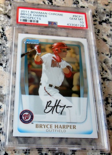 BRYCE HARPER 2011 Bowman CHROME #1 Draft Pick Rookie Card RC PSA 10 GEM ...