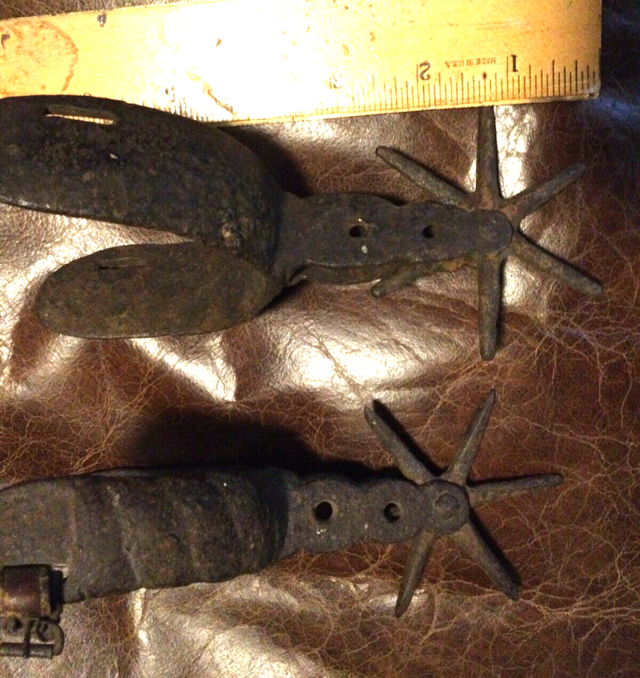 Antique Forged Cast Iron PAIR vintage Spurs VERY OLD AUTHENTIC Large ...