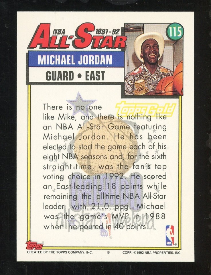 1992-93 Topps Gold #115 Michael Jordan Chicago Bulls All-Star HOF | eBay