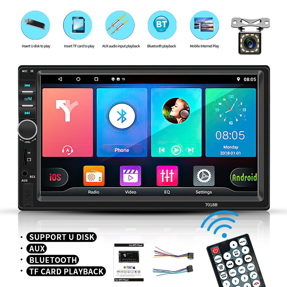 7" Double 2 DIN Car MP5 Player Bluetooth Touch Screen Stereo Radio With ...