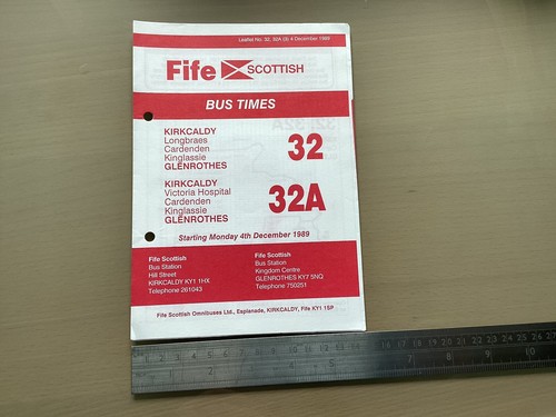 Fife Scottish Bus Group Route 32 32A Timetable December 1989 Kirkcaldy ...
