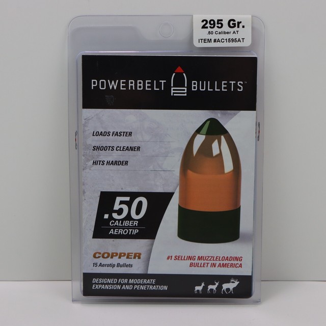 PowerBelt Copper Bullets .50 Caliber Aerotip 295 Grain AC1595AT ...