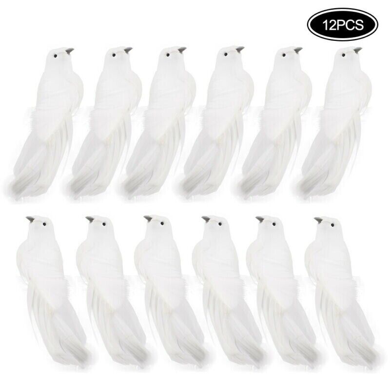 12PCS Artificial Feather Birds Decor Clip on Tree White Feathers Bird ...