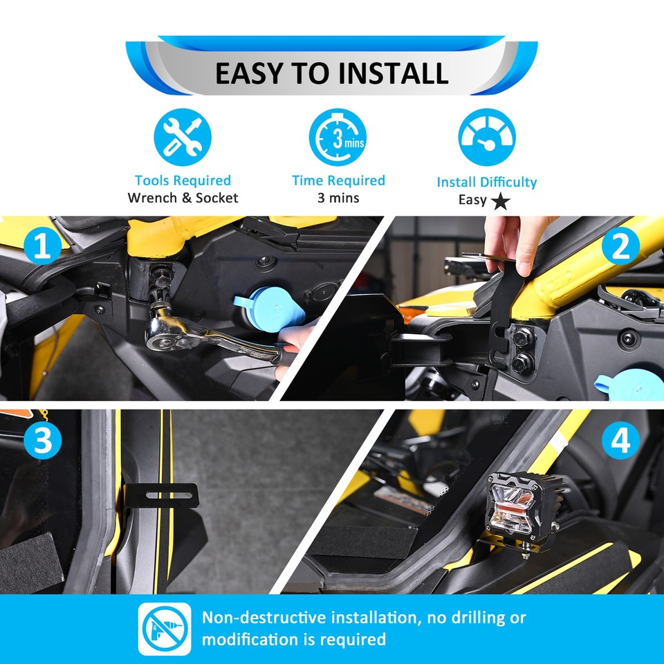 A Pillar LED Light Pod Mounting Brackets For Can Am Maverick R/Max All ...