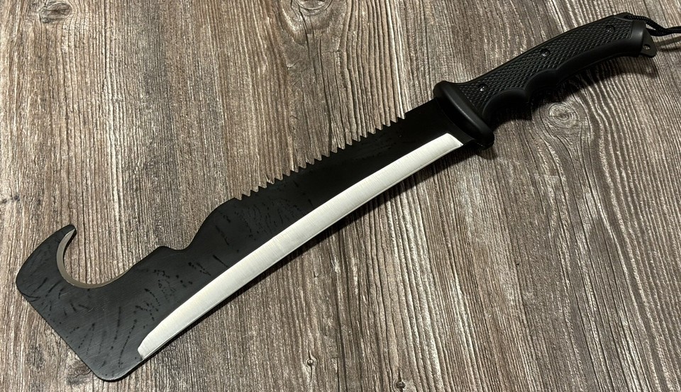 20” Tactical Machete Black Full Tang Swat Stealth Nylon Sheath Hook Saw ...