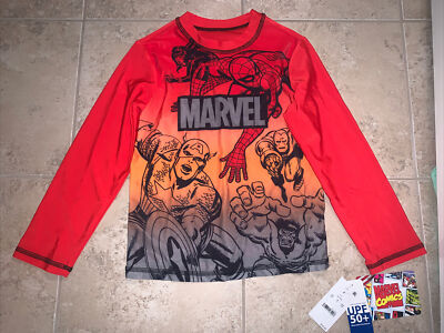 NWT Boys Marvel Long Sleeve Rash Guard Size S Hulk Spider-Man Captain ...