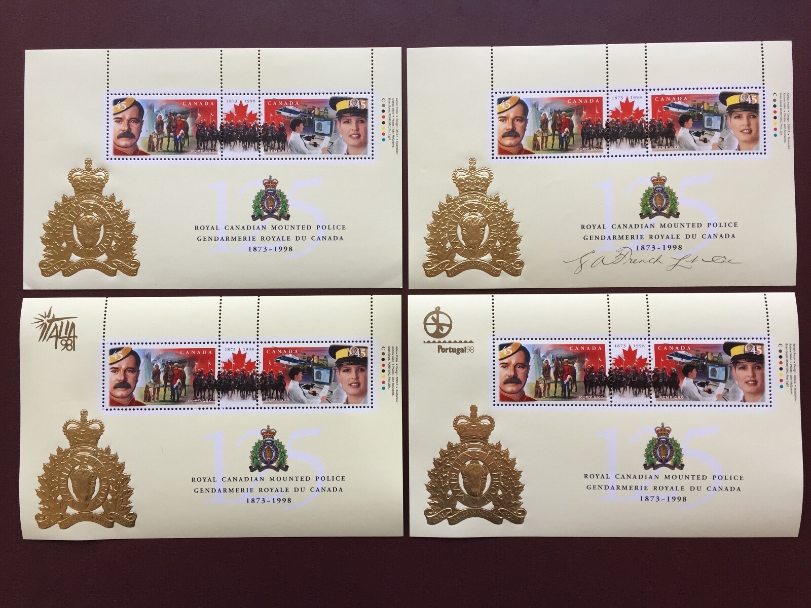 Canada Stamp Souvenir Sheets - 1998 RCMP 125th ANNIVERSARY 4 SS (UT ...