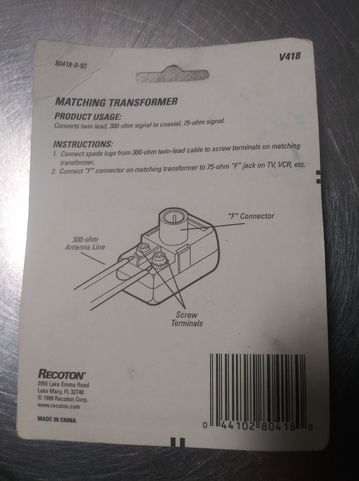 Recoton 300 to 75-Ohm Matching Transformer (V418) | eBay