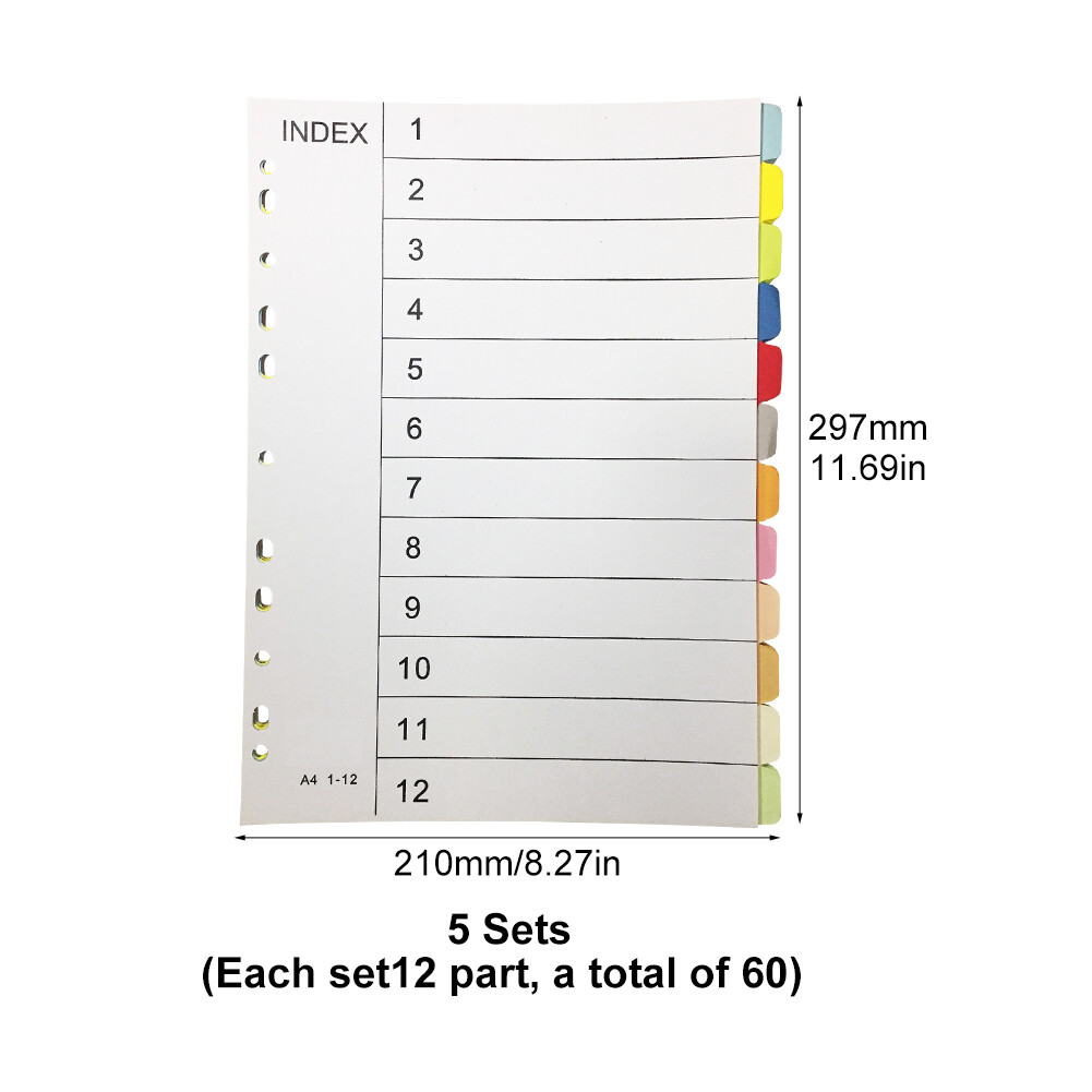 5sets A4 School 12 Part 11 Holes Punched File Divider Home Documents ...
