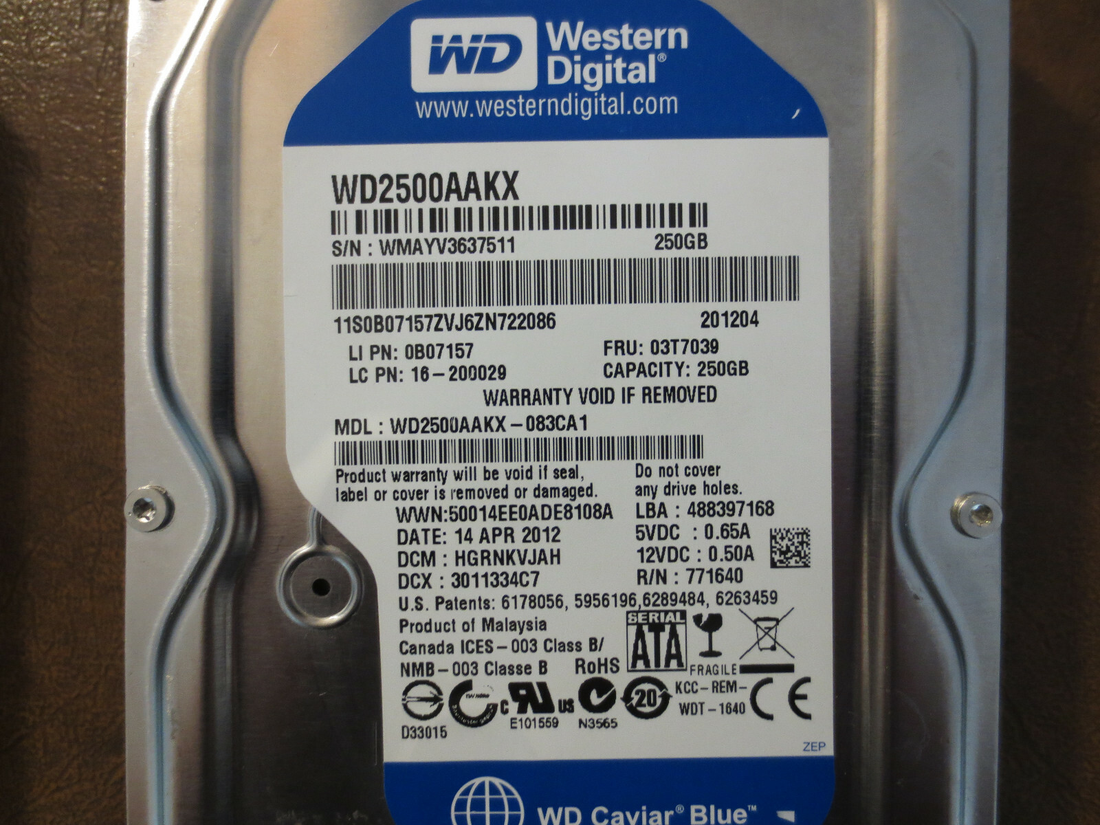 Western Digital WD2500AAKX-083CA1 DCM:HGRNKVJAH 250gb 3.5" Sata hard ...