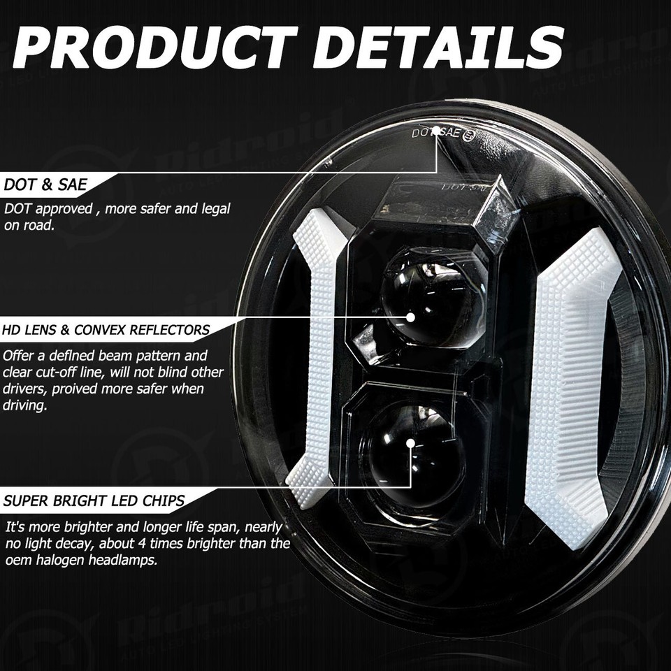 For Hummer H2 H3 H3T 06-10 7" LED Headlights 4" Fog Lights Combo Halo ...
