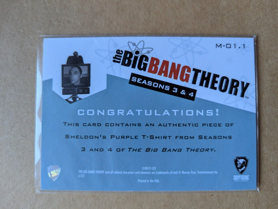 Jim Parsons Sheldon Cooper Wardrobe Costume Card The Big Bang Theory | eBay