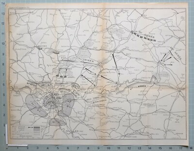 WW1 MAP/BATTLE PLAN DEFENCE of PARIS 1914 3rd SEPT 1914 GERMAN FRENCH ...