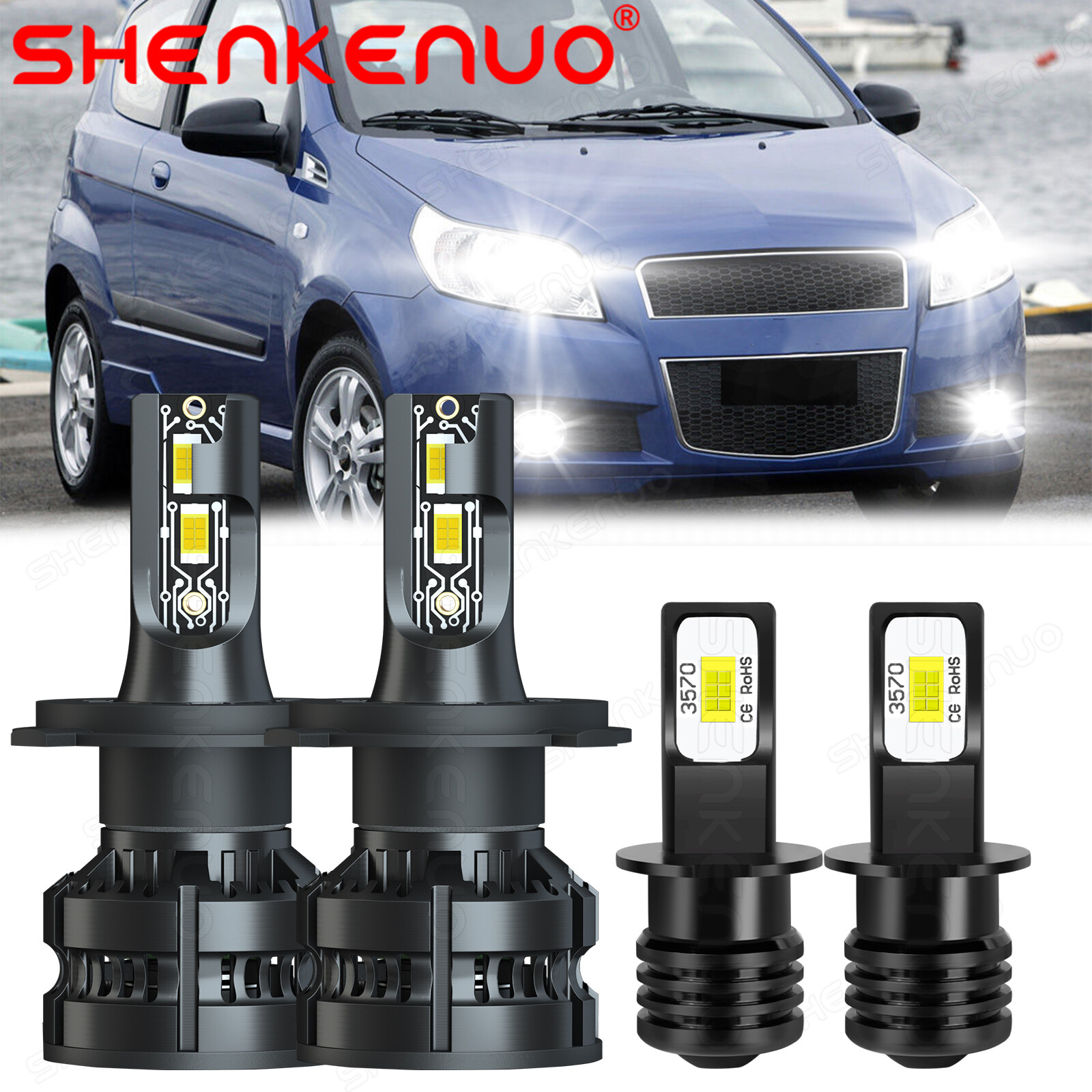 For Chevy Aveo/Aveo5 2009-2011 4x LED Headlight High/Low 9003+H3 Fog ...